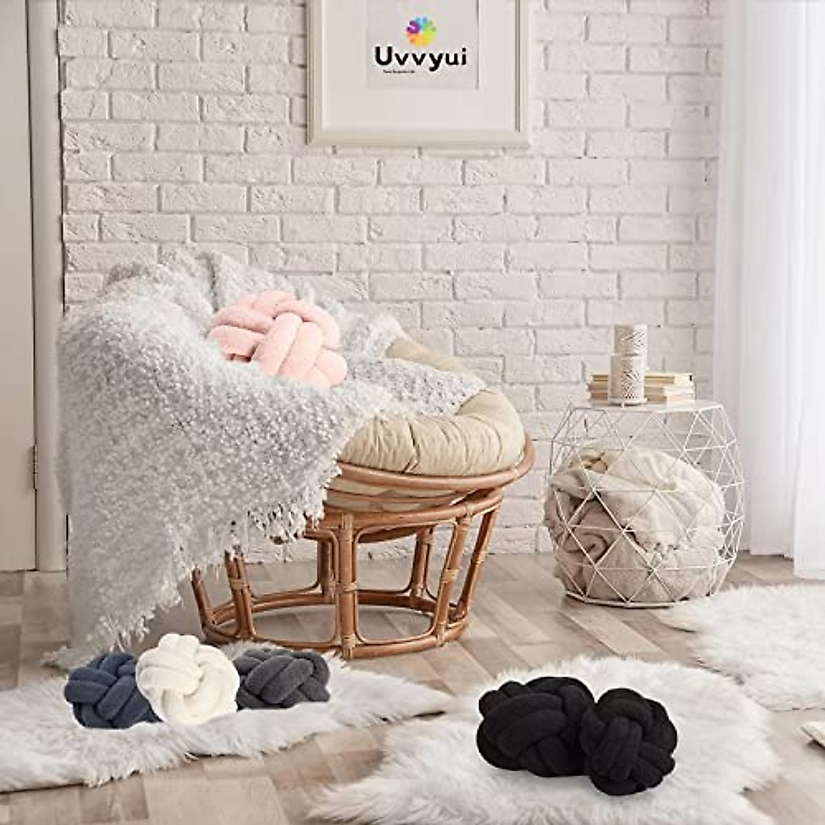 Uvvyui Knot Pillow Ball, Soft Home Decor Round Knotted Pillows, Handmade Transformational Throw Pillows Plush Floor Cushions for Bedroom, Sofa, Couch (Cream, Small-8 Inch)