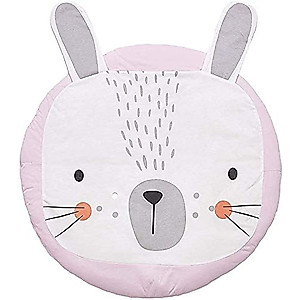 Lacomfy Nursery Rug Round Baby Rug Pink Rabbit Mat Cartoon Animal Sleeping Rugs for Girls, Children Game Mat Cotton Floor Play Mat Blanket Play Carpet for Girls 37.4in (Rabbit-Pink)