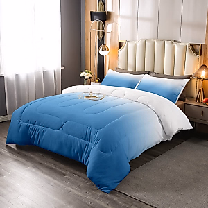 Erosebridal Sky Blue Comforter Set Twin Size Ombre Bedding Set for Kids Boys Girls Blue White Gradient Down Comforter Sea Ocean Blue Farmhouse Modern Abstract Art 3D Print Quilt Duvet Insert