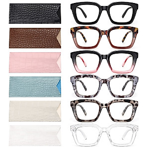 miyya Fashion Reading Glasses for Women,Oprah Style Oversized Blue Light Readers Prescription Eyeglasses 6 pack 1.25