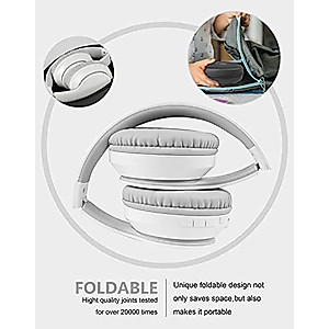 rockpapa E7 Over Ear Wireless Bluetooth Headphones with Mic Include Travel Case, Foldable Wired/Wireless Headphones with Microphone for Kids Childrens Boys Girls Teen Youth Adult White Grey