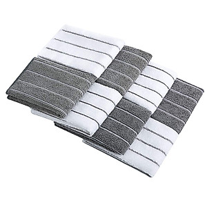 HYER KITCHEN Microfiber Dish Towels, Stripe Designed, Super Soft and Absorbent Dishcloth, Pack of 8, 12 x 12 Inch, Gray and White