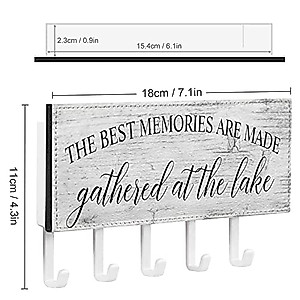 Lake House Key Holder for Wall, The Best Memories are Made Mail Holder and Key Rack for Entryway, Farmhouse Home Decor Key Hooks, Rustic Key Hangers with 5 Hooks