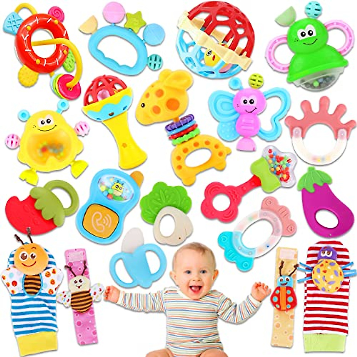 AZEN 20PCS Baby Toys 6 to 12 Months, Teething Toys for Babies 0-6 Months, Baby Toys 0-3 3-6 Months, Newborn Infant Toys 0-6 Months, Baby Rattles 0-6 Months
