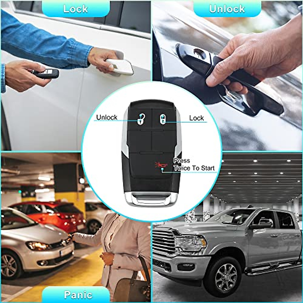 X AUTOHAUX Replacement Keyless Entry Remote Car Key Fob GQ4-76T 433Mhz for Ram 2500 3500 4500 5500 2019 2020 2021 3 Buttons with Door Key