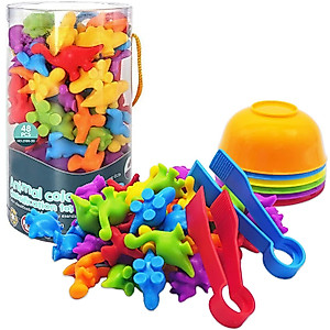 UNIQUE KIDS Counting Educational Learning Toy Set with Sorting Cups - Engaging Sensory Color Classification Training Game for Toddlers Preschoolers Ages 3 Years and Up (Dinosaurs)