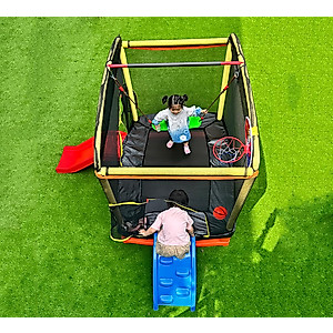 USPOINT 6.5ft Climb Slide Swing 7-in-1 Mini Rectangular Trampoline for Kids | Birthday Gift for Girls and Boys, Indoor Outdoor Toddler's Trampoline with Safety Net Enclosure, Padding, Zipper