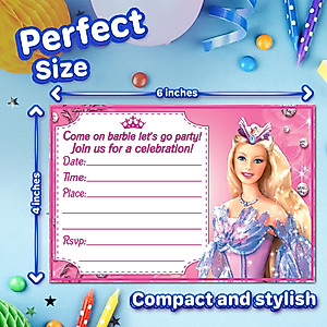 Set of 40 Fashion Doll Girl Pink-Themed Happy Birthday Invitation Cards & Envelopes - Lightweight (240g), Postcard Style Invites for the Perfect Party Pack