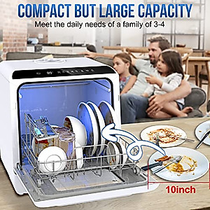 IAGREEA Portable Countertop Dishwasher, No Hookup Needed, Compact Dishwasher With 5-Liter Built-in Water Tank,5 Programs, 360° Dual Spray