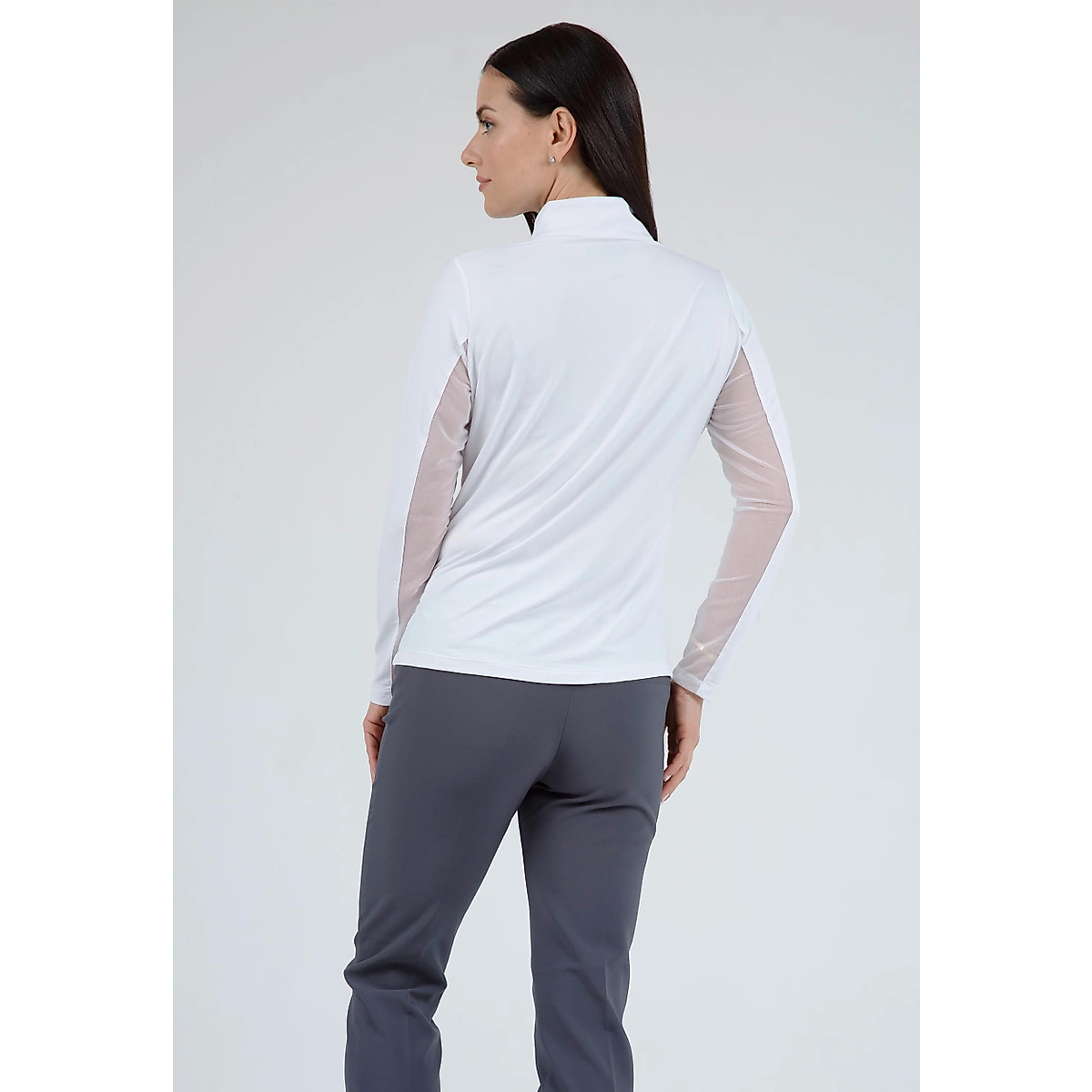 IBKUL Athleisure Wear Sun Protective UPF 50+ Icefil Cooling Tech Long Sleeve Mock Neck Top with Under Arm Mesh 80000 Seafoam Solid S