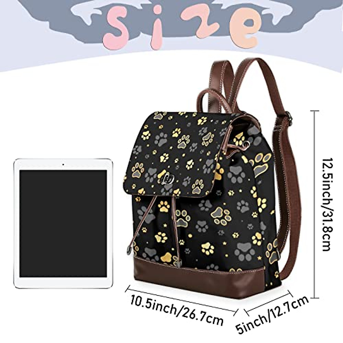 Leather Backpack Purse for Women, Print Dog Paw PU Leather Women Girls Ladies Backpack Multipurpose Daypacks Travel Bag, College Bookbag Water Resistant Casual Daypack Backpacks