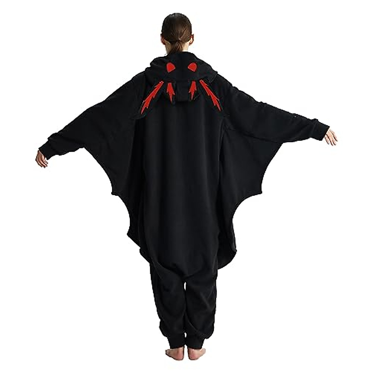 Kgromfy Mothman Onesie Adult Jumpsuit Pajamas Halloween Animal Cosplay Costume One-piece Sleepwear Homewear for Women and Men Black Flat Eye S