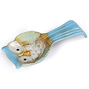Sanbege Owl Spoon Rest, Ceramic Ladle Holder, Utensil Rester for Stove Top, Kitchen Counter, Dining Table, Coffee Station (Blue)