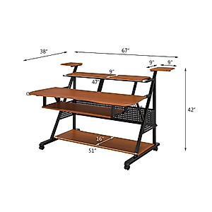 Acme Furniture Metal and Wooden Music Desk with Wheels, Cherry and Black