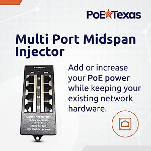 PoE Texas 4 Port PoE Injector - Gigabit Passive Power Over Ethernet and PoE Texas 48v Power Supply - 48 Volt 60 Watt AC to DC Power Supply