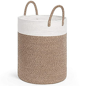 INDRESSME Tall Woven Rope Laundry Basket, Baby Nursery Laundry Hamper for Clothes, Towels, Toys, Blankets, Decorative Basket for Living Room, Nursery, Bedroom, Yoga Mat Basket, 15 x 20 inches, 57L