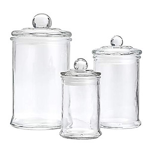 MDLUU Set of 3 Glass Canisters, Apothecary Jars with Airtight Lids, Bathroom Vanity Organizers for Cotton Balls, Qtip Cotton Swabs, Cotton Balls, Flossers, Bath Salt