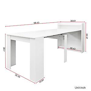 ShopBOPP Expandable Dining Table with Storage＆Sideboard, Wood Convertible Console to Extendable Kitchen Table, Multipurpose Collapsible Drop Leaf Extension, Entryway Cupboard Extra Long Dining Table