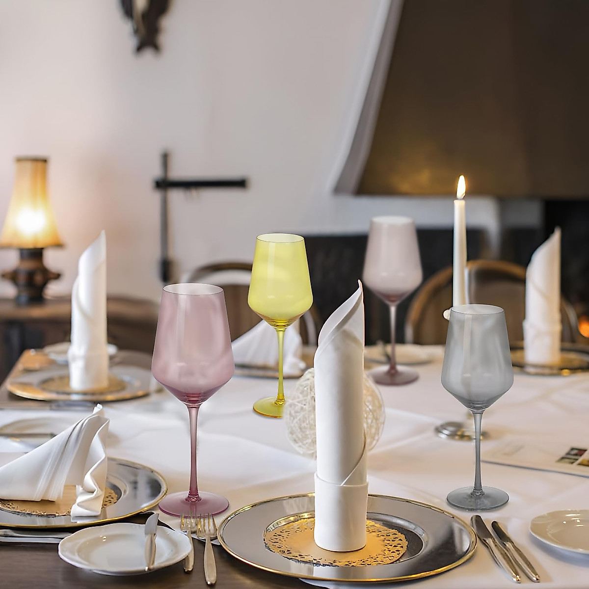 Mongshin 16 oz Premium Multi-Color Stemmed Wine Glasses -Colored Wine Glasses Gift for Wedding, Mothers -Luxury,Durable,Colourful Glasses Collection(set of 4)