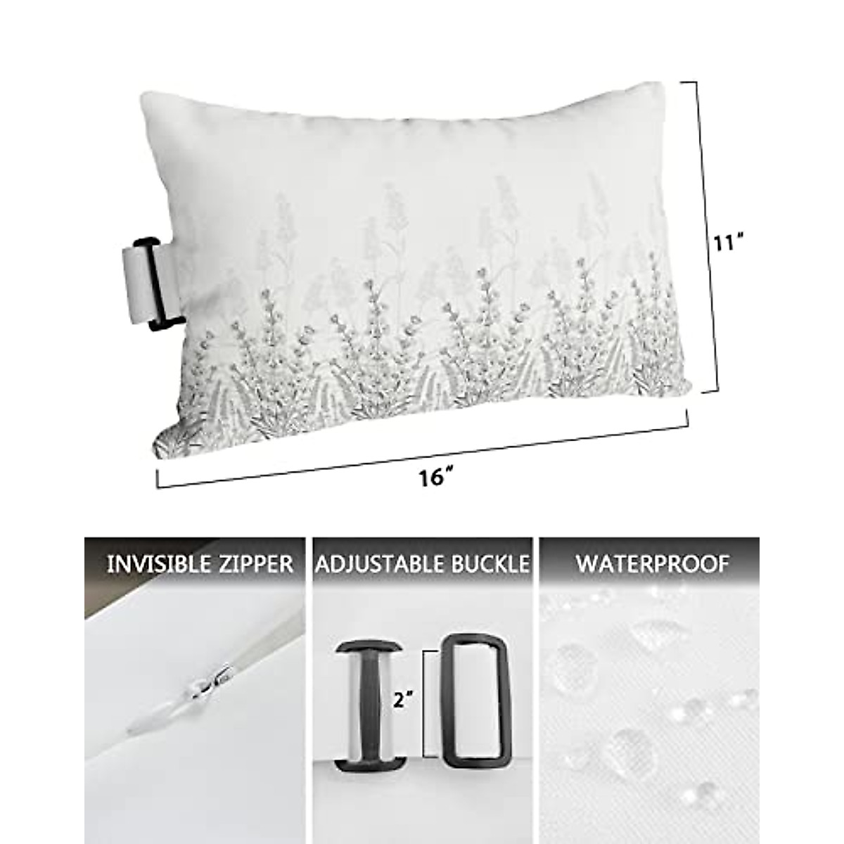 Recliner Head Pillow Ledge Loungers Chair Pillows with Insert Lavender Vintage Black Lumbar Pillow with Adjustable Strap Outdoor Waterproof Patio Pillows for Couch Beach Pool Office Chair, 2 PCS