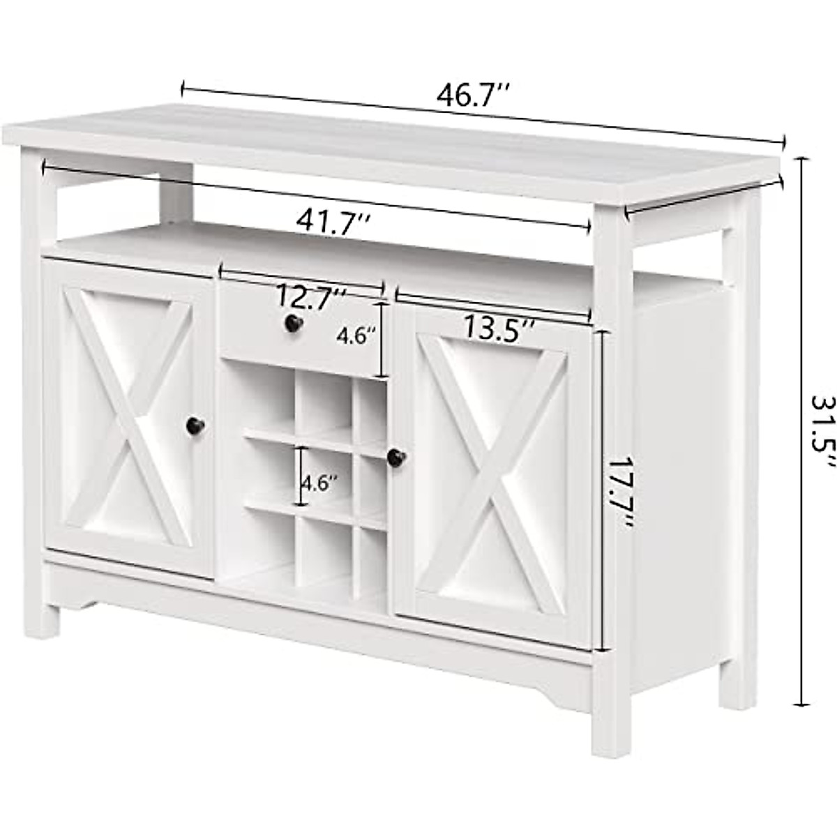 4 EVER WINNER Coffee Bar Cabinet Farmhouse, 47” Kitchen Buffet Storage Cabinet with Wine and Glass Racks, Storage Drawers, Wine Bar Cabinet with Barn Door for Kitchen, Dining Room, White