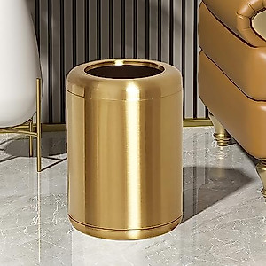 LEASYLIFE 10 L/2.6Gallon,Brass Stainless Steel Trash can,Open Top Wastebasket Bin, Brass Garbage Can for Bathroom,Living Room,Office,Kitchen,Bedroom,Hotel (Gold)