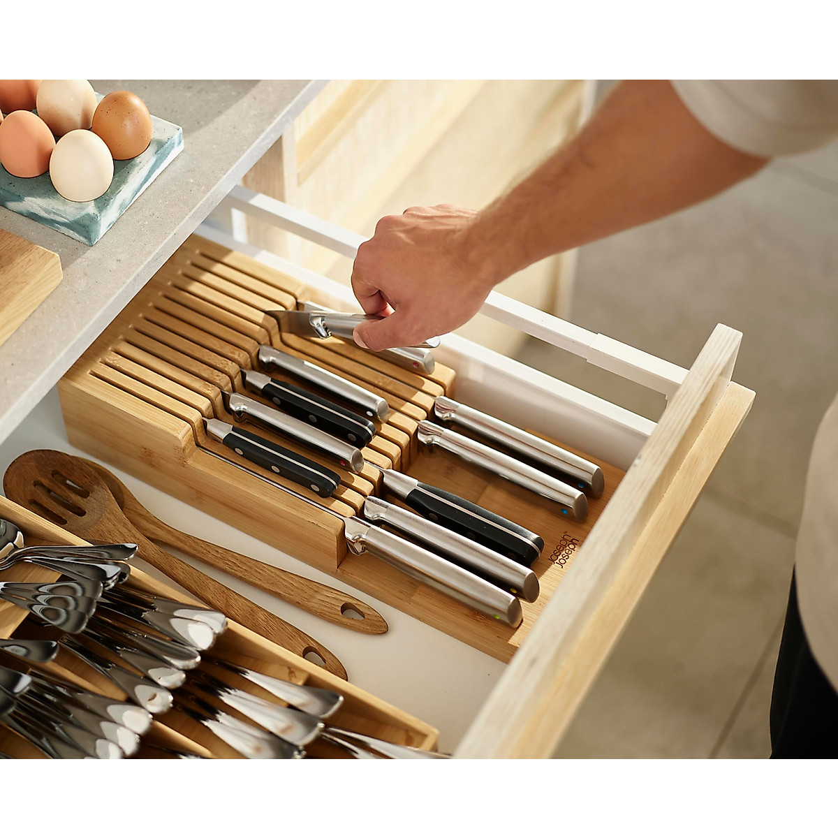 Joseph Joseph DrawerStore Knife Organizer, holds up to 12+ knives, Kitchen Organization & Drawer Storage, Bamboo