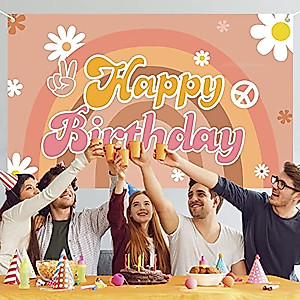 DARUNAXY Happy Birthday Boho Rainbow Banner, Groovy Birthday Party Decoration Happy Birthday Party Supplies, Boho Rainbow Birthday Backdrop for Baby Girls Rainbow Decorations Photography Background
