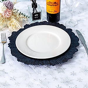 JRHCGH 13" Round Navy Blue Charger Plates Set Of 6, Plastic Reef Chargers for Dinner Plates, Wedding Supplies For All Holidays (Blue)