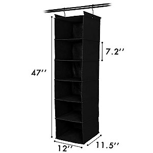 MAX Houser 6 Tier Shelf Hanging Closet Organizer, Closet Hanging Shelf with 2 Sturdy Hooks for Storage, Foldable,Black and Light Grey