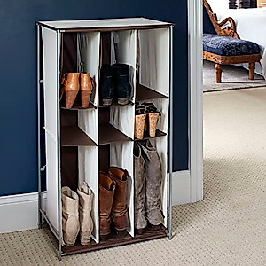Household Essentials Transformer Boot Storage Rack, Adjustable Cubbies, Soft Poly-Cotton Fabric, Sturdy Steel Frame, Versatile and Stylish, Perfect for Short, Mid and Tall Boots, Natural and Brown