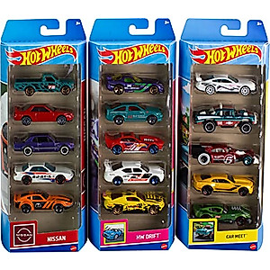 Hot Wheels Set of 15 Toy Cars or Trucks, 3 Themed 5-Packs of 1:64 Scale Die-Cast Vehicles (Styles May Vary)