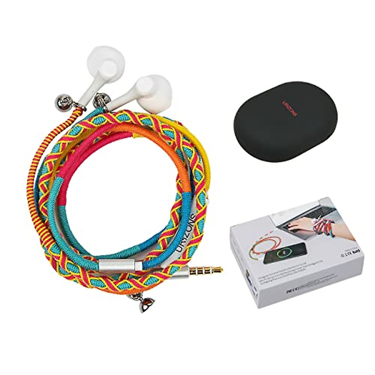 URIZONS Earbuds Bracelet Colorful Braided Earphones - 3.5mm Wired Headphones with Microphone Remote in-Ear Sports Headset for iPhone Handmade Fabric Knitted Thread Wrapped