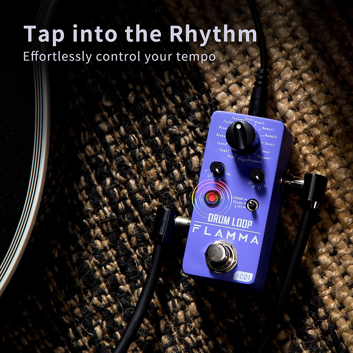 FLAMMA FC01 Looper Pedal Drum Machine 2 in 1 Drum Looper Guitar Pedals, 20 Minutes Loop Time with 16 Drum Grooves, Tap Tempo, 44.1kHz/16Bit Mini Guitar Effects Pedal with 3 Mode