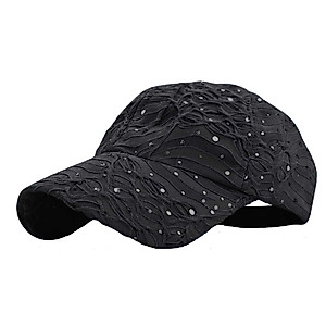 Glitter Sequin Sparkle Bling Game Baseball Cap Hat Sun Visor (Black)