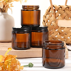 Zhehao 12 Pcs 4 Oz Glass Candle Jars with Lids Amber Round Candle Container Tins Canning Jars Mason Jar Candle Holder Containers Bottles for Valentine Making Candles DIY, Dishwasher Safe, Black Lids