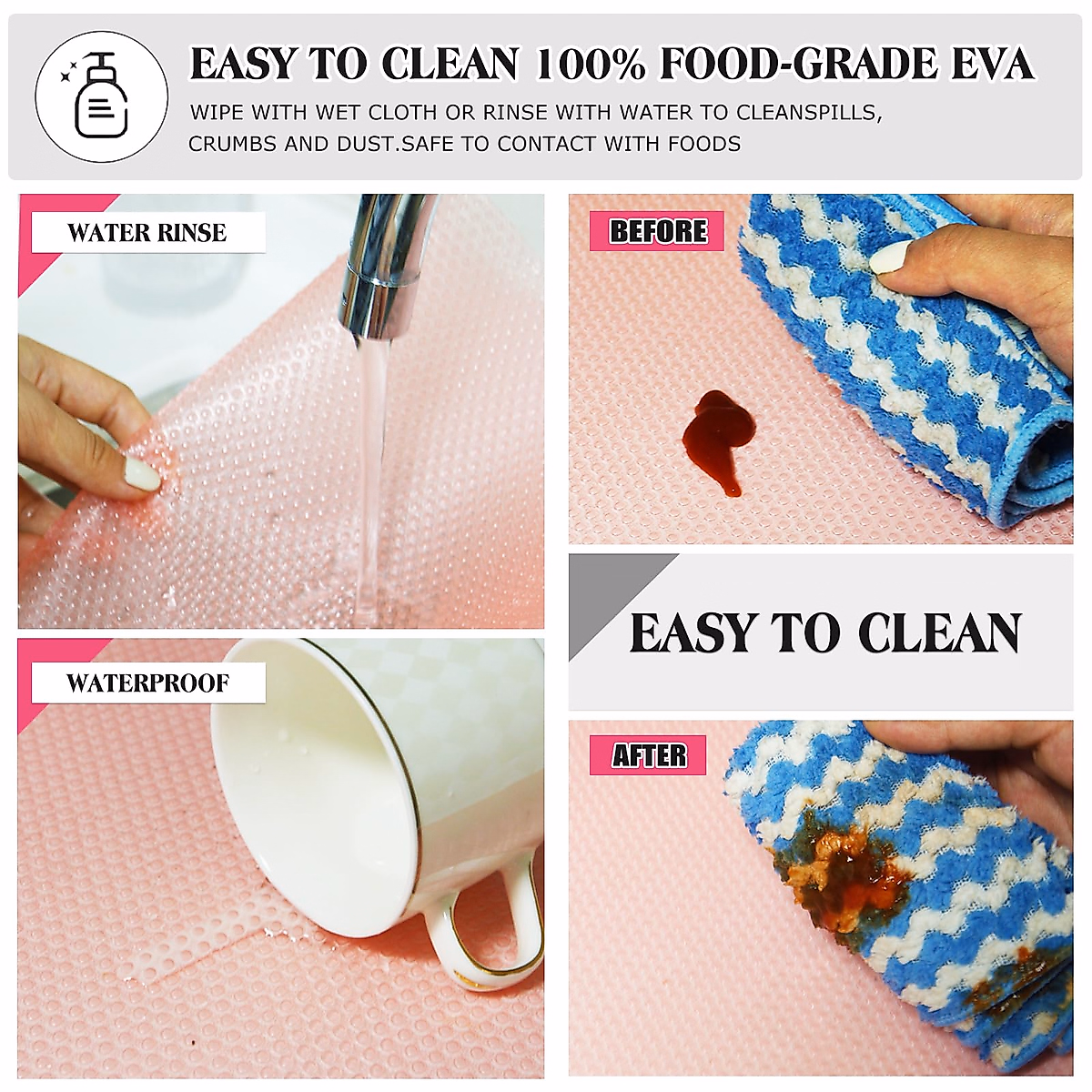 Daixers 10Pcs Refrigerator Liners, Washable Fridge Liner Shelf Mats Refrigerator Pads for Cupboard Cabinet Drawer Home Kitchen Accessories Organization (Pink)