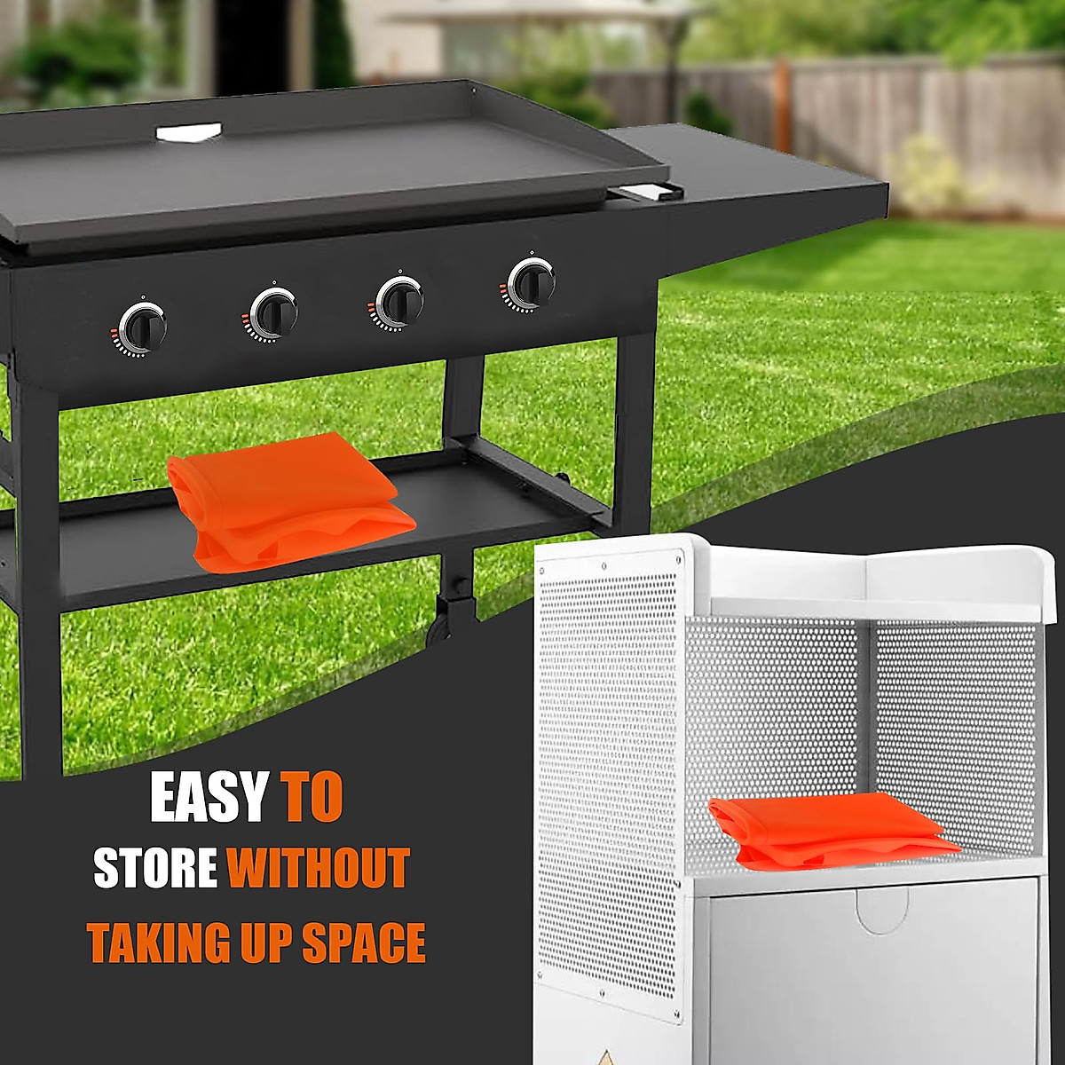 Silicone Griddle Mat Cover for Blackstone: 28 Inch Flat Top Grill Buddy Mats Griddle Grill Deck Protector Outdoor Camping Outside Cooking BBQ Accessories Orange