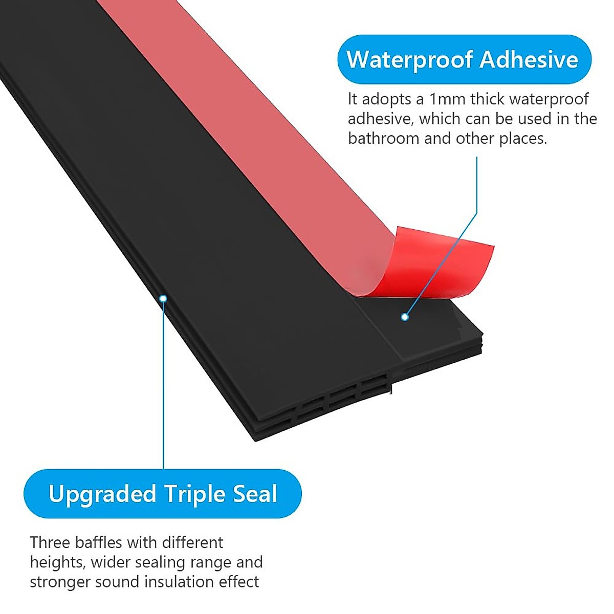 Ainiv 2 Pack Door Draft Stopper Under Door Seal, 2" W x 39" L Cutable Soundproof Door Seal, Adhesive Under Door Sweep for Exterior & Interior Doors Dust and Noise Insulation Weather Stripping-Black