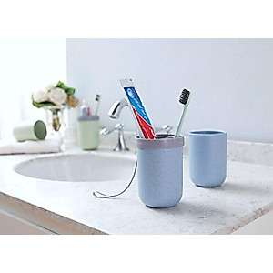 1Pcs Travel Toothbrush Cup Multifunction Wheat Stalk Wash Gargle Cup Portable Business Trips Handy Travel Toothpaste Case Holder Container Storage Box Organizer for Travel and Outdoors (Blue)