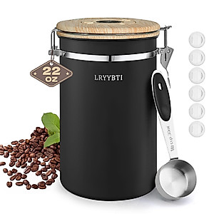 LRYYBTI Coffee Canisters Food Jar Canister Airtight Coffee Bean Storage Container with Scoop Date Tracker & CO2 Release Valve 22Oz Black