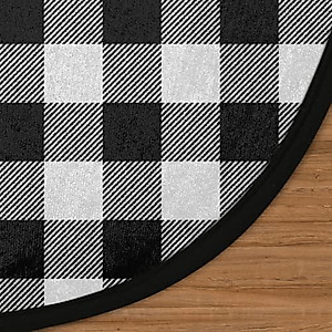 Buffalo Plaid Round Area Rug,Black and White Buffalo Check Large Circle Rugs Non Slip Round Floor Mat Soft Washable Carpet for Living Room Bedroom Indoor Outdoor, 5 ft