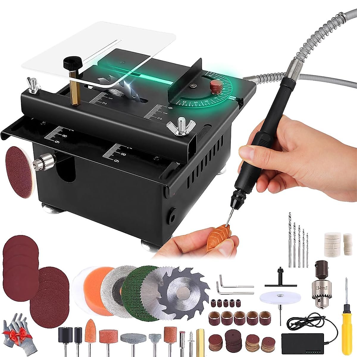 Mini Multi-functional Table Saw, Mini Table Saw for Crafts, Multi-functional Portable Adjustable Cutting Sanding Engraving Drilling All-in-One Machine, Mini Table Saw for Wood Cutting, C-Regular