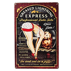 dingleiever-Greased Lightning Pin Up Girl Sign This ''Professional Lube Jobs'' pin up Girl Sign is a Great Garage or Man cave Sign