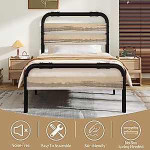 Sementa Twin XL-Bed-Frame with Wood-Headboard - Heavy Duty Platform Bed with Solid Slats Support, No Box Spring Needed,Easy Assembly,Grey Oak