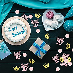 Sweet 16 Confetti, Rose Gold Glitter Sweet 16, Gold Glitter Crown and Pink Circles Confetti, Sweet 16th Birthday Party Decorations, Sweet Sixteen Party Decorations, 300 Pcs