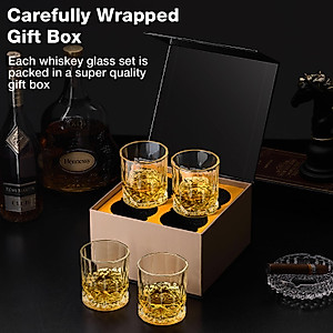 Hlukana Old Fashioned Whiskey Glasses Set of 4, 11 OZ Cocktail Glasses with Luxury Box, Bourbon Cocktail Rocks Scotch Glasses, Barware for Scotch Cocktail Rum Vodka Liquor, Gifts for Men