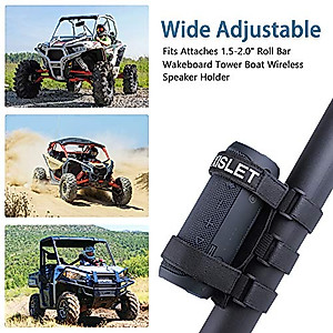Xislet 2-Strap Style Portable UTV Speaker Mount Compatible with Polaris RZR Ranger Can Am Maverick X3 Kawasaki Mule Attaches 1.5-2.0" Roll Bar Wakeboard Tower Boat Wireless Speaker Bar Mount