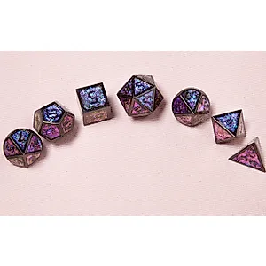 DND Polyhedral Metal Game Dice Glitter Purple and Pink with Black Numbers 7pc Set for Dungeons and Dragons RPG MTG Table Games D&D Pathfinder Shadowrun and Math Teaching