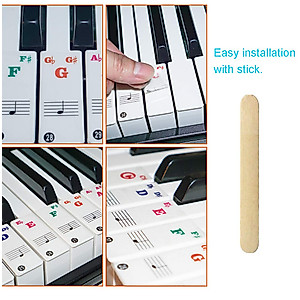 Transparent Removable Piano Keyboard Stickers Thin with Colorful Bigger Letter Used for 88/61/54/49 Keys for Piano Beginner Learning Kids
